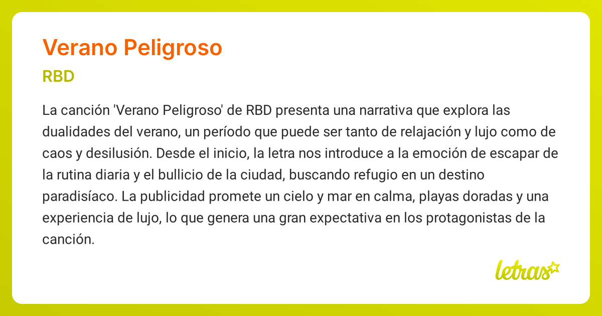 Significado de la canción VERANO PELIGROSO (RBD) - LETRAS.COM