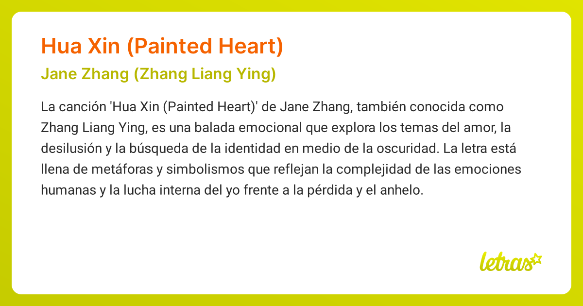 Significado de la canción HUA XIN (PAINTED HEART) (Jane Zhang (Zhang ...