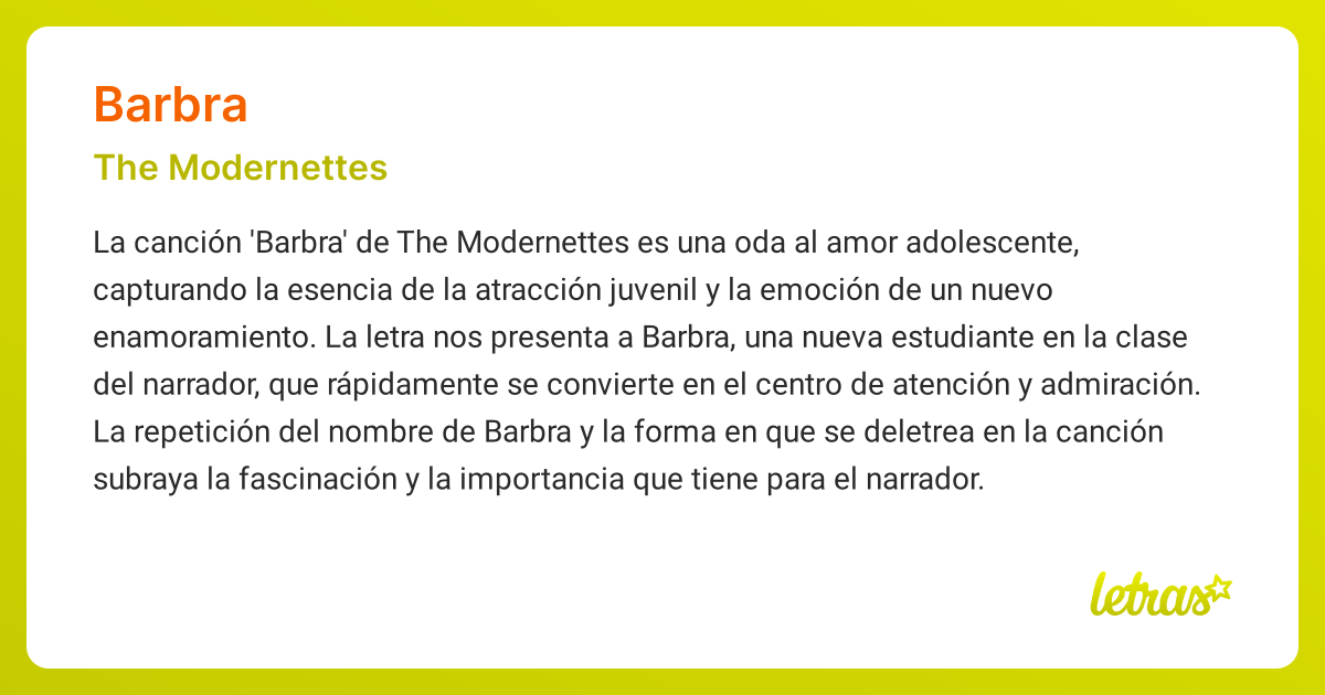 Significado de la canción BARBRA (The Modernettes) - LETRAS.COM