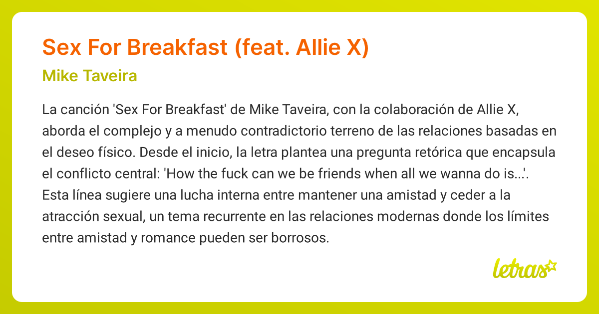 Significado de la canción Sex For Breakfast (feat. Allie X) (Mike ...