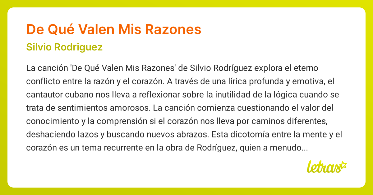 Significado de la canción DE QUÉ VALEN MIS RAZONES (Silvio Rodriguez ...
