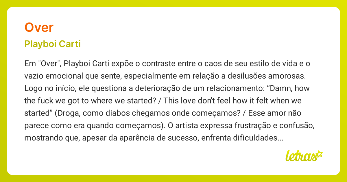 Significado da música OVER (Playboi Carti) - LETRAS.MUS.BR
