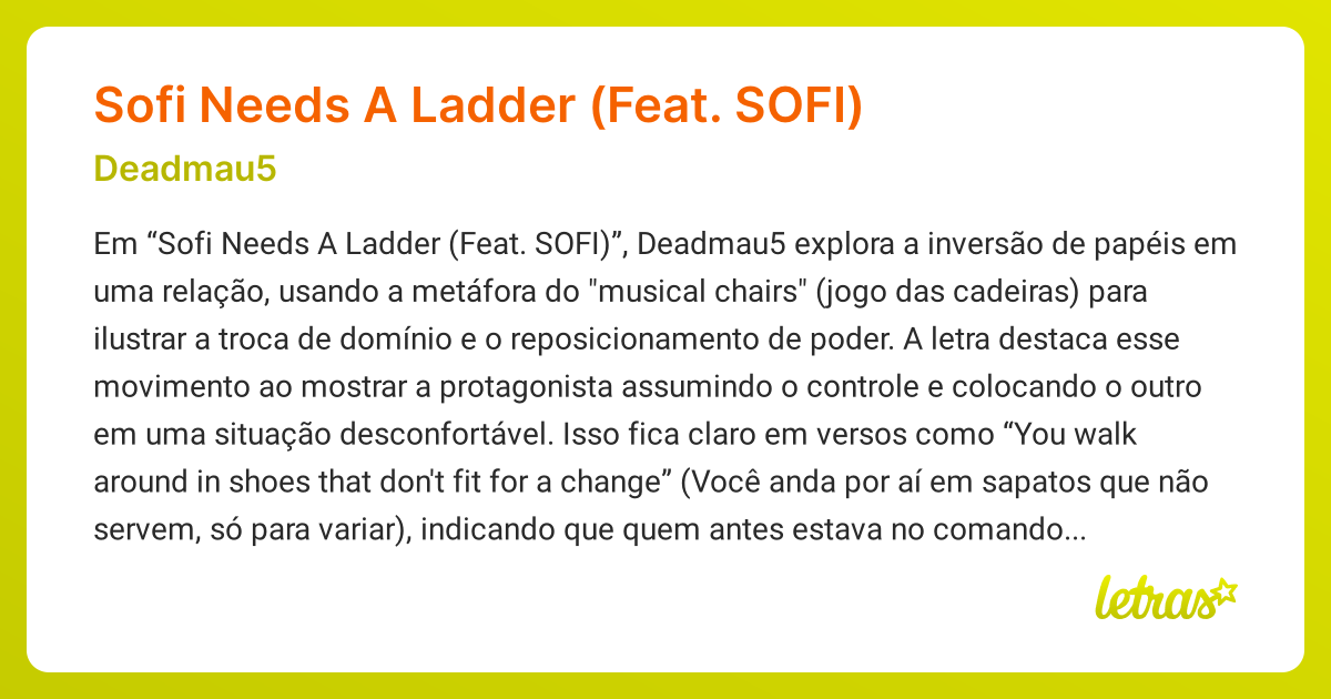 Significado da música Sofi Needs A Ladder (Feat. SOFI) (Deadmau5 ...