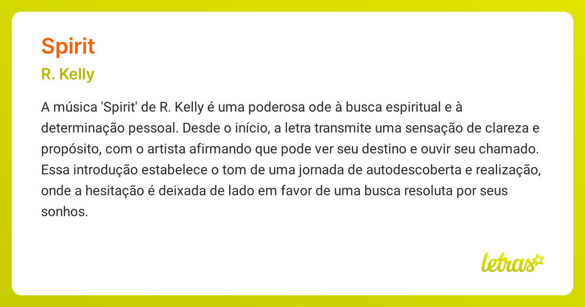 Significado da música SPIRIT (R. Kelly) - LETRAS.MUS.BR