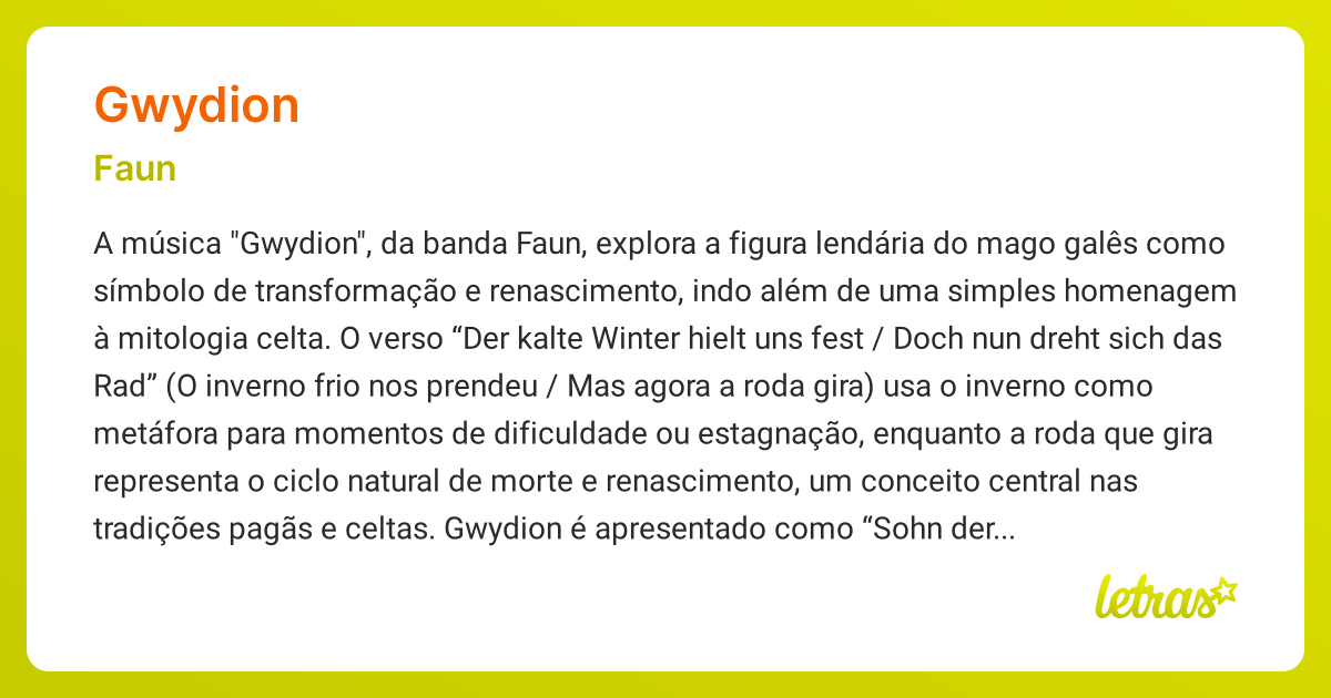 Significado da música GWYDION (Faun) - LETRAS.MUS.BR