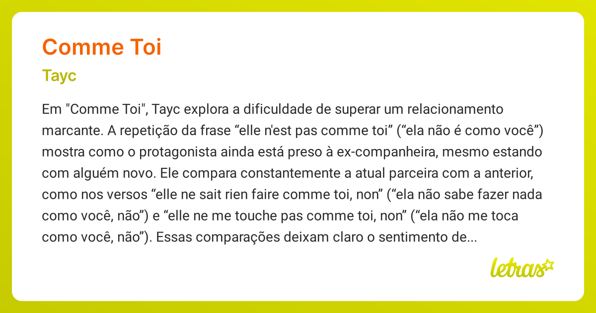 Significado da música COMME TOI (Tayc) - LETRAS.MUS.BR