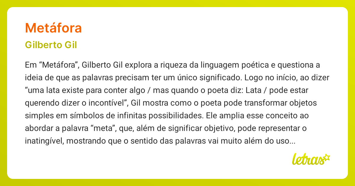 Significado da música METÁFORA (Gilberto Gil) - LETRAS.MUS.BR
