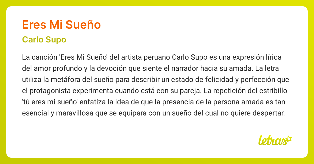 Significado de la canción ERES MI SUEÑO (Carlo Supo) - LETRAS.COM