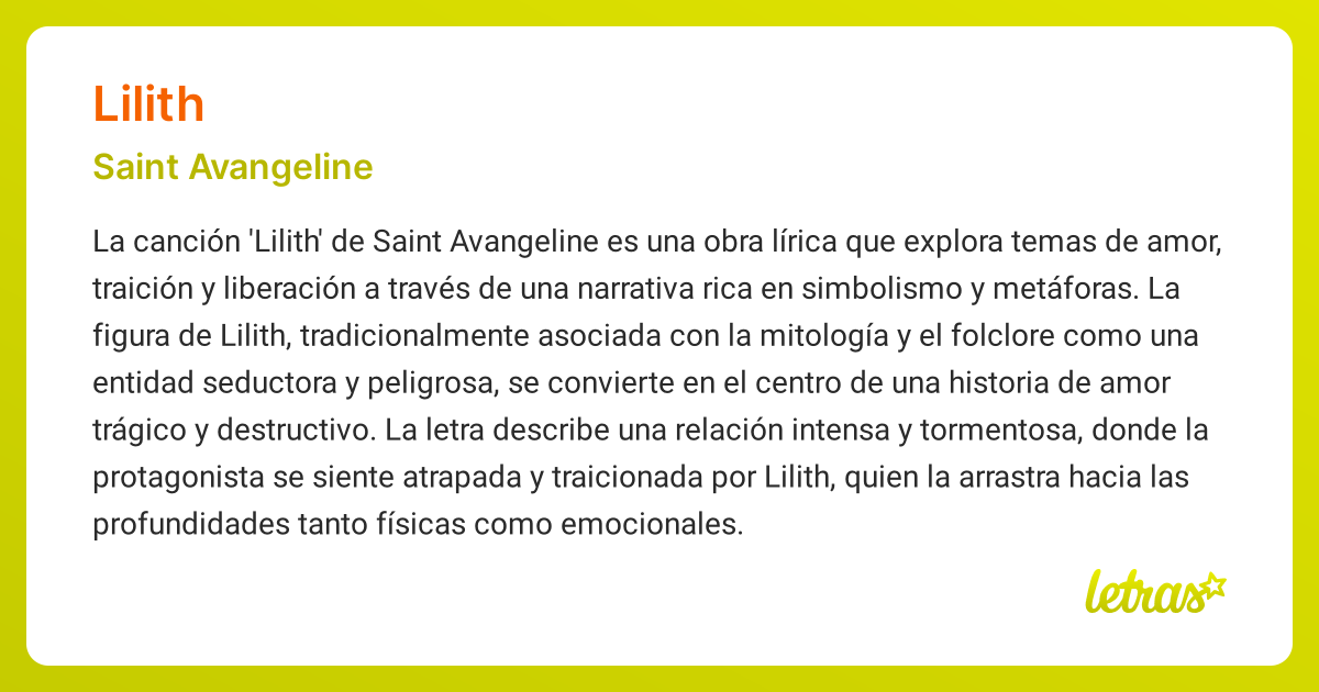 Significado de la canción LILITH (Saint Avangeline) - LETRAS.COM
