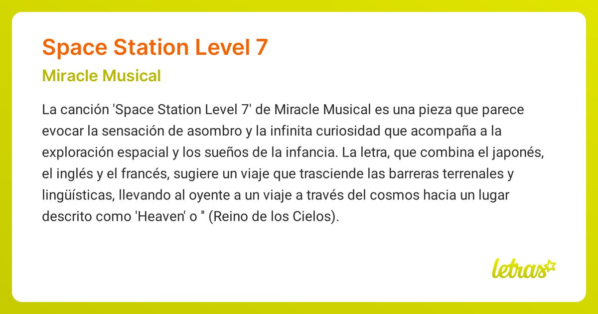 Significado de la canción SPACE STATION LEVEL 7 (Miracle Musical ...