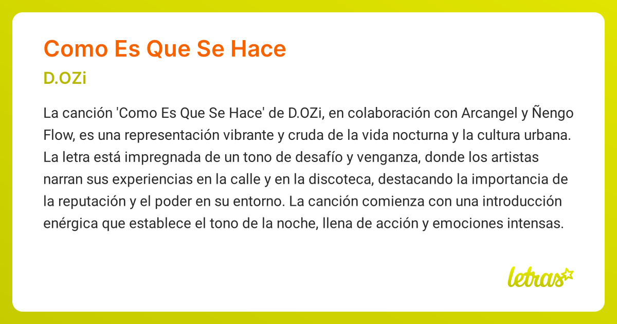 Significado de la canción COMO ES QUE SE HACE (D.OZi) - LETRAS.COM