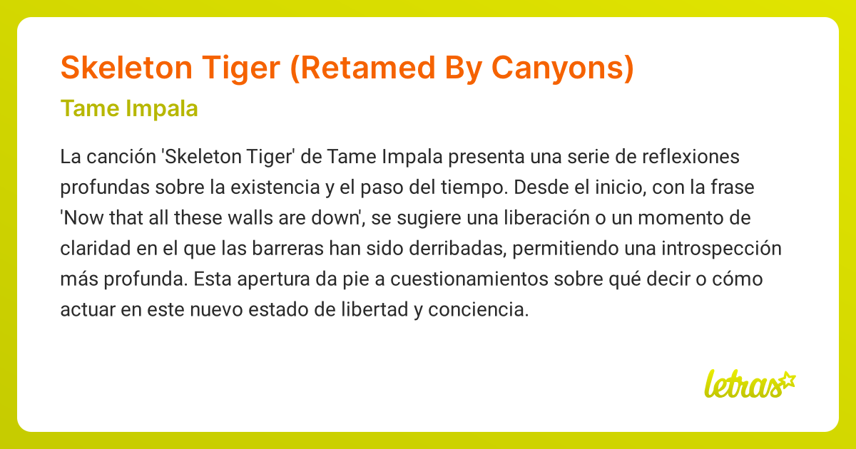 Significado de la canción Skeleton Tiger (Retamed By Canyons) (Tame ...
