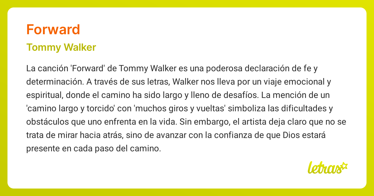 Significado de la canción FORWARD (Tommy Walker) - LETRAS.COM