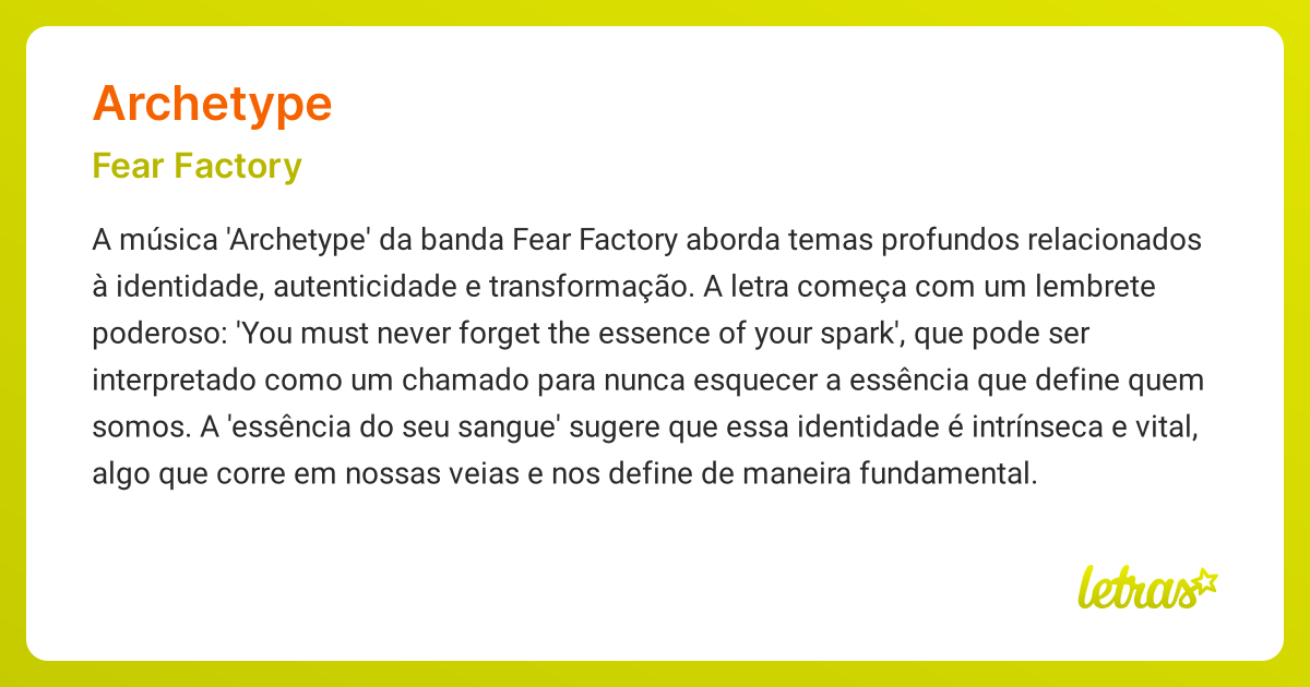 Significado da música ARCHETYPE (Fear Factory) - LETRAS.MUS.BR
