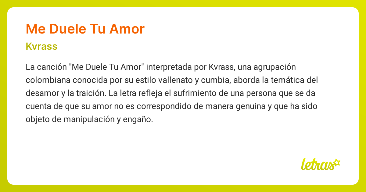 Significado de la canción ME DUELE TU AMOR (Kvrass) - LETRAS.COM