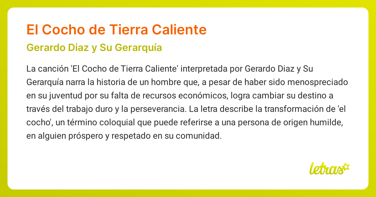Significado de la canción EL COCHO DE TIERRA CALIENTE (Gerardo Diaz y Su Gerarquía) - LETRAS.COM