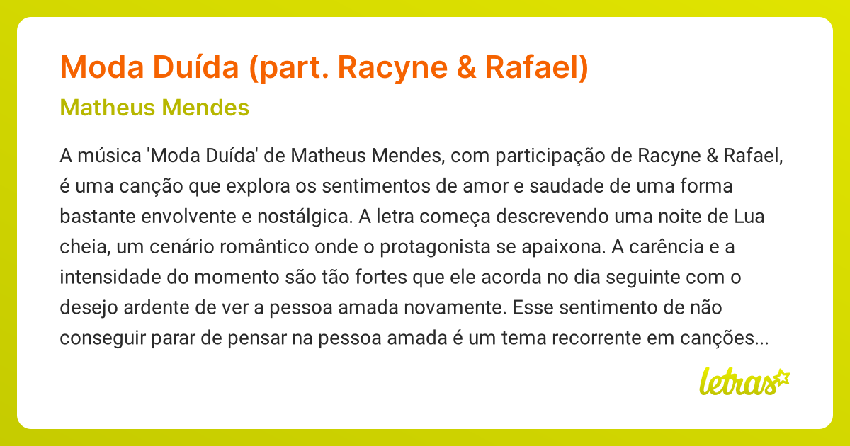 Significado da música Moda Duída (part. Racyne & Rafael) (Matheus ...