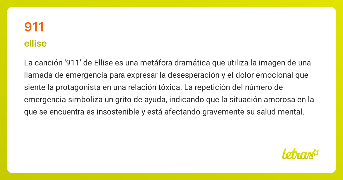 Significado de la canción 911 (ellise) - LETRAS.COM