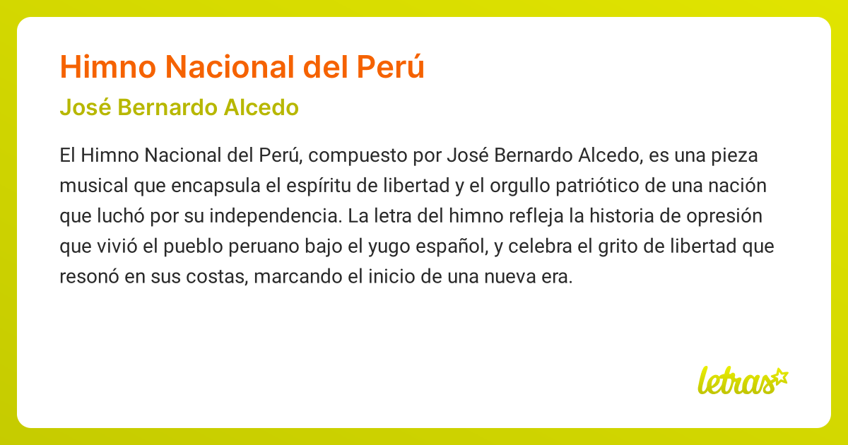 Significado de la canción HIMNO NACIONAL DEL PERÚ (José Bernardo Alcedo ...