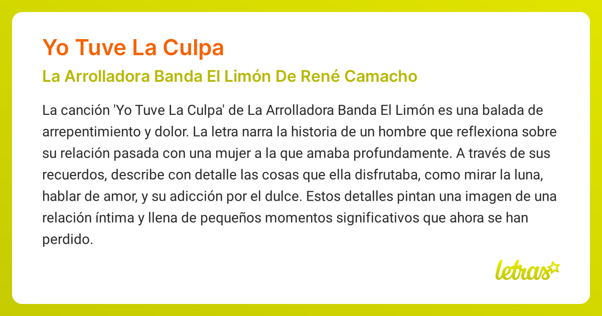 Significado de la canción YO TUVE LA CULPA (La Arrolladora Banda El ...