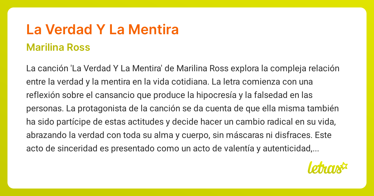 Significado de la canción LA VERDAD Y LA MENTIRA (Marilina Ross ...