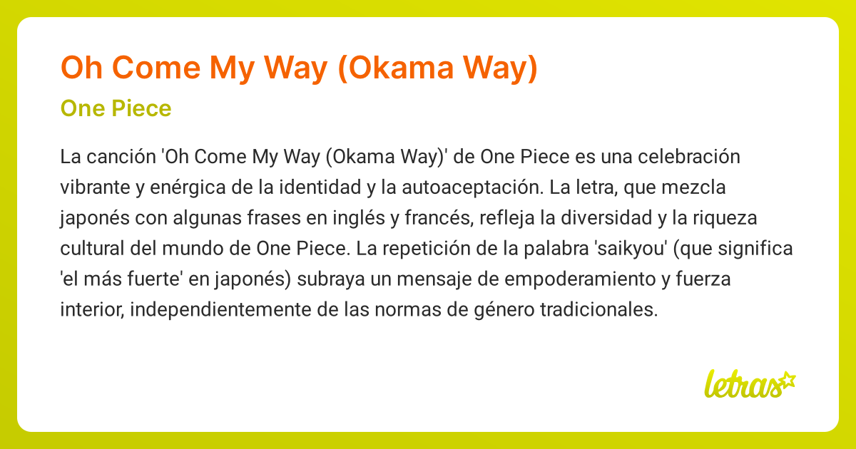 Significado de la canción OH COME MY WAY (OKAMA WAY) (One Piece ...