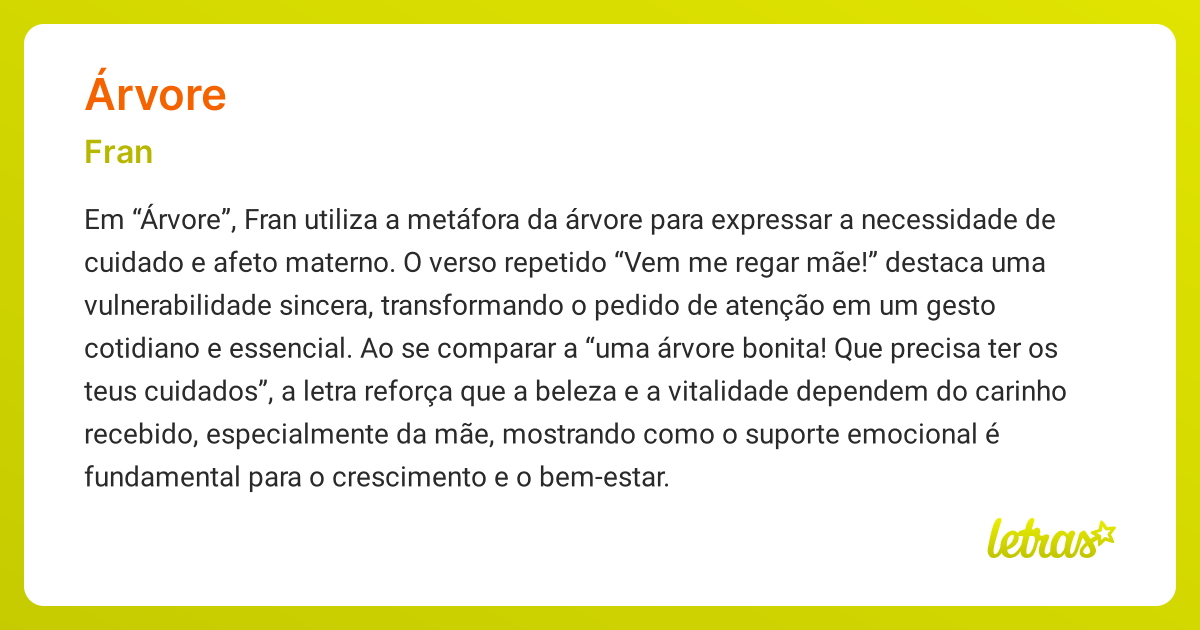 Significado da música ÁRVORE (Fran ) - LETRAS.MUS.BR