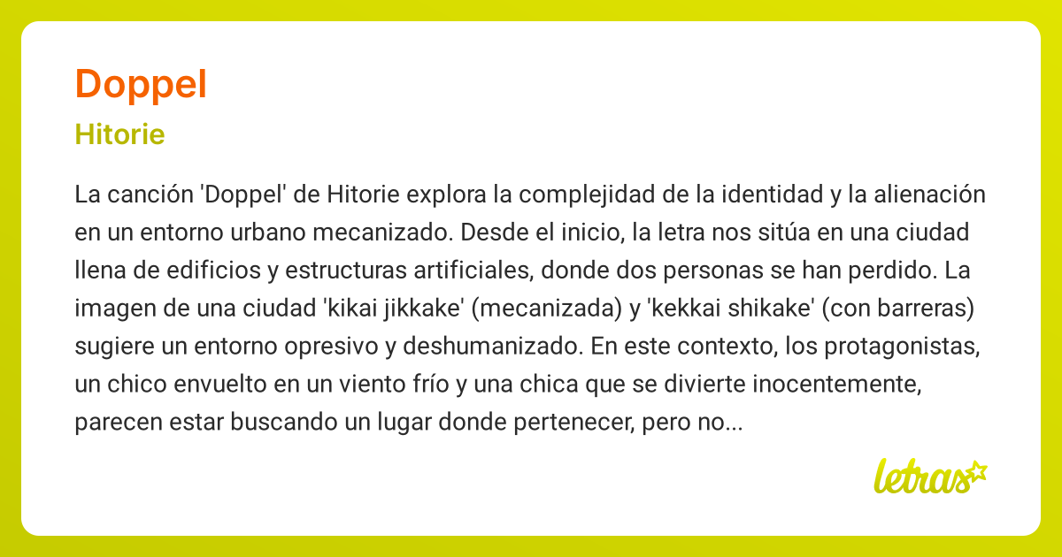 Significado de la canción DOPPEL (Hitorie) - LETRAS.COM