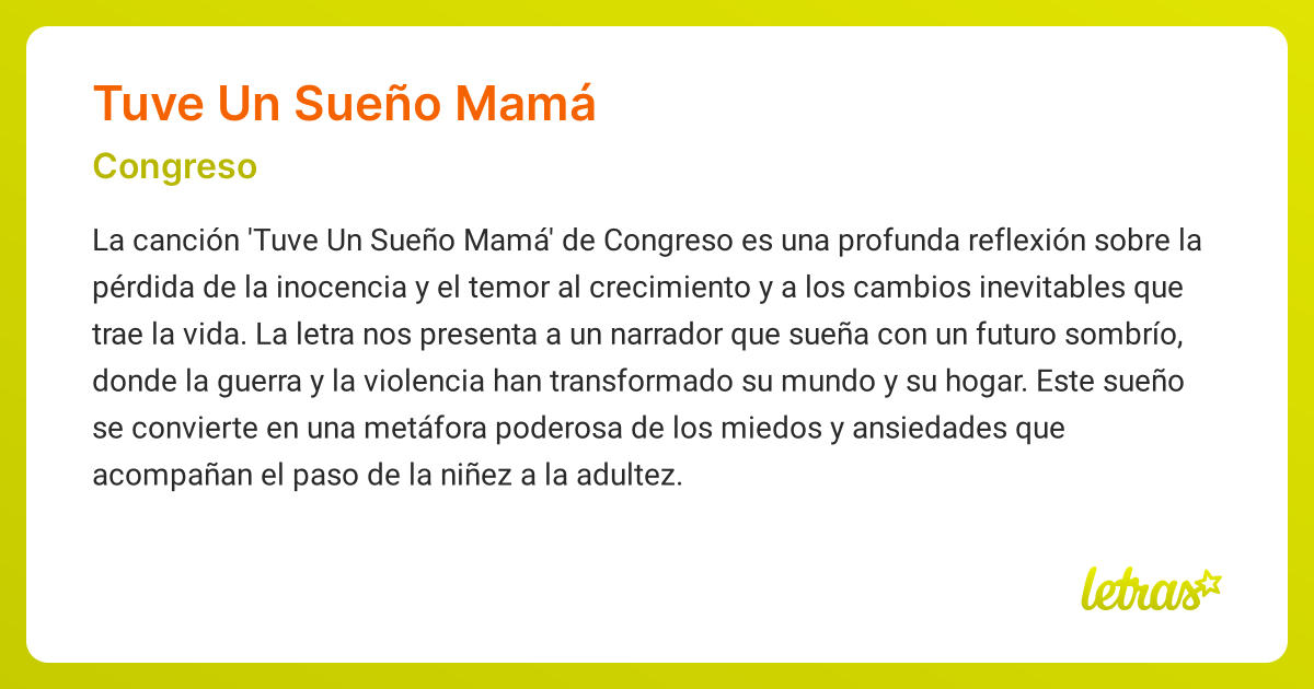Significado de la canción TUVE UN SUEÑO MAMÁ (Congreso) - LETRAS.COM
