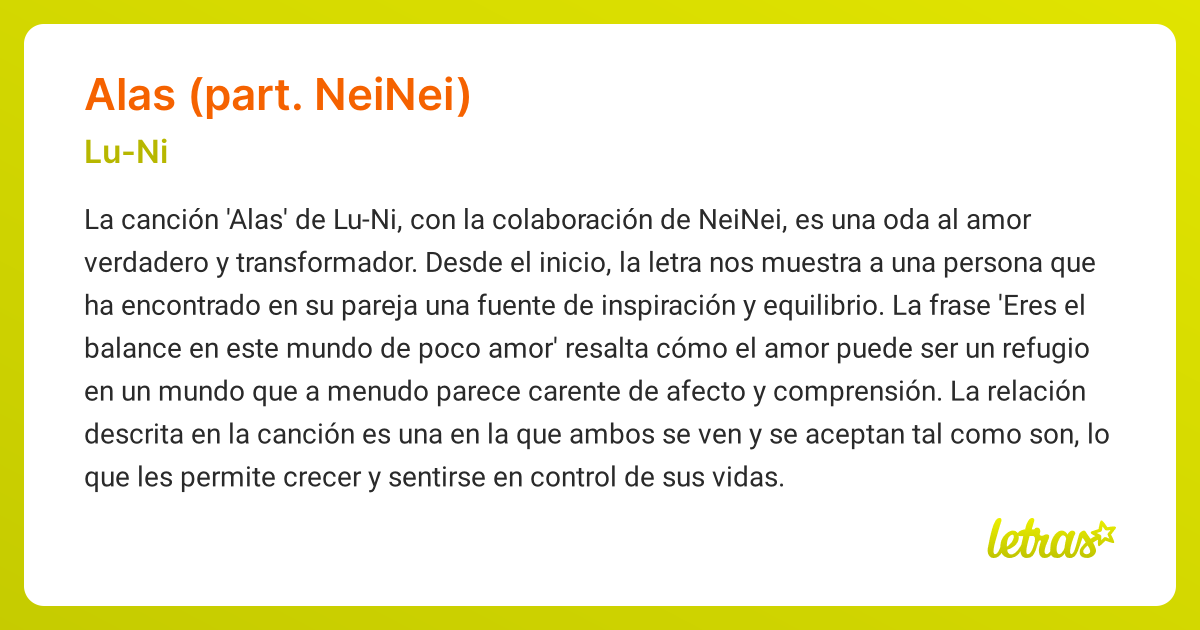 Significado de la canción ALAS (PART. NEINEI) (Lu-Ni) - LETRAS.COM