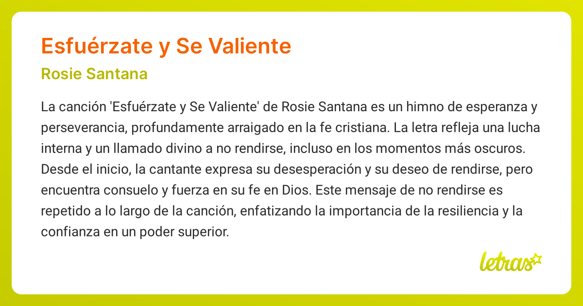 Significado de la canción ESFUÉRZATE Y SE VALIENTE (Rosie Santana ...