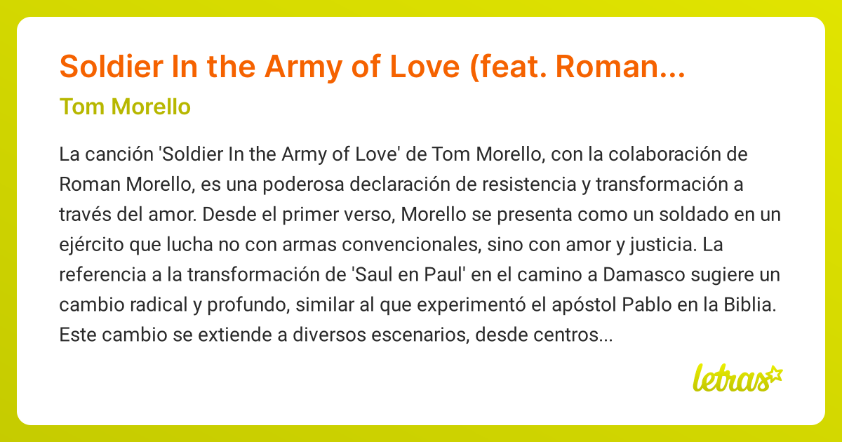 Significado de la canción Soldier In the Army of Love (feat. Roman ...