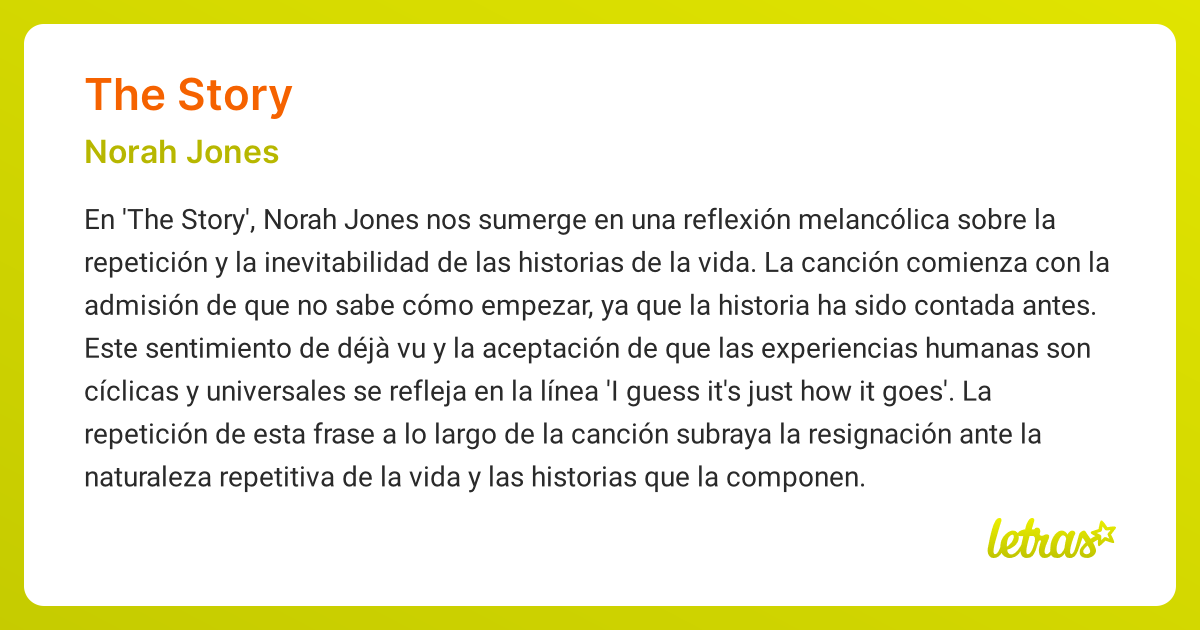 Significado de la canción THE STORY (Norah Jones) - LETRAS.COM