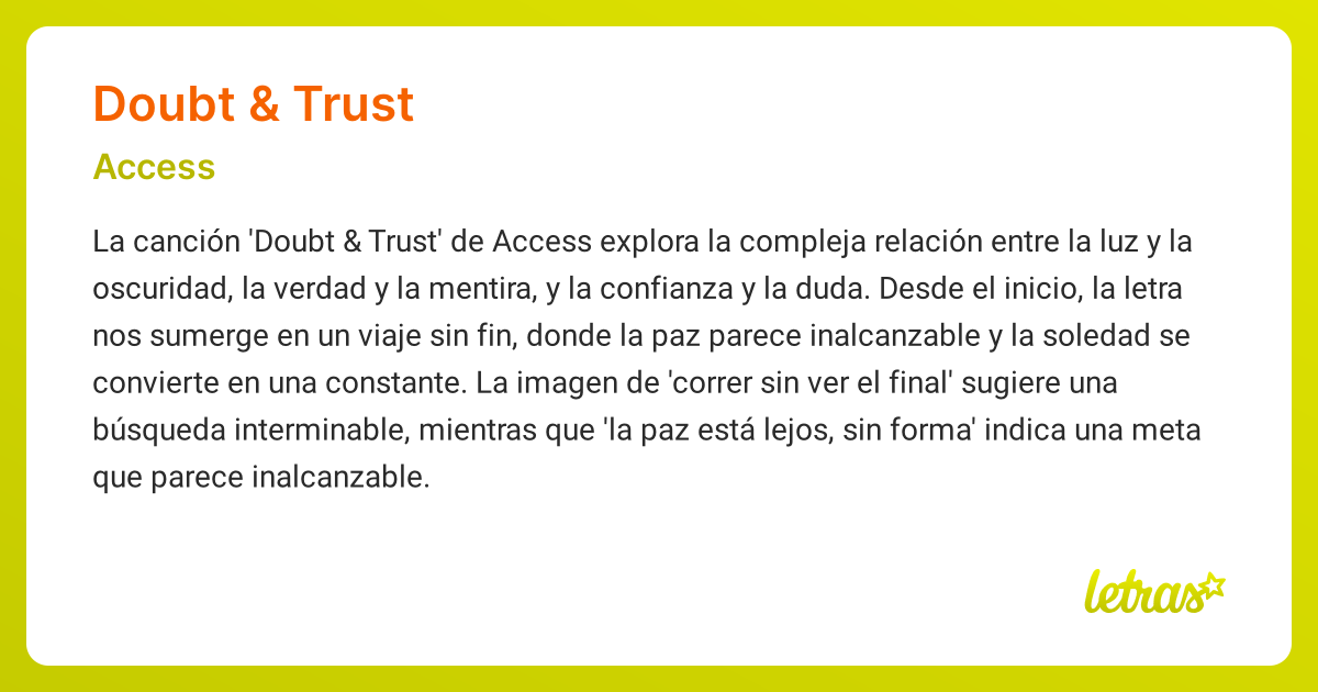 Significado de la canción DOUBT & TRUST (Access) - LETRAS.COM
