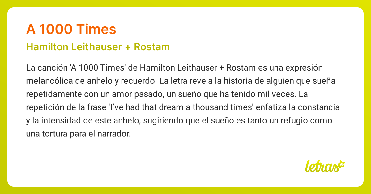 Significado de la canción A 1000 TIMES (Hamilton Leithauser + Rostam ...