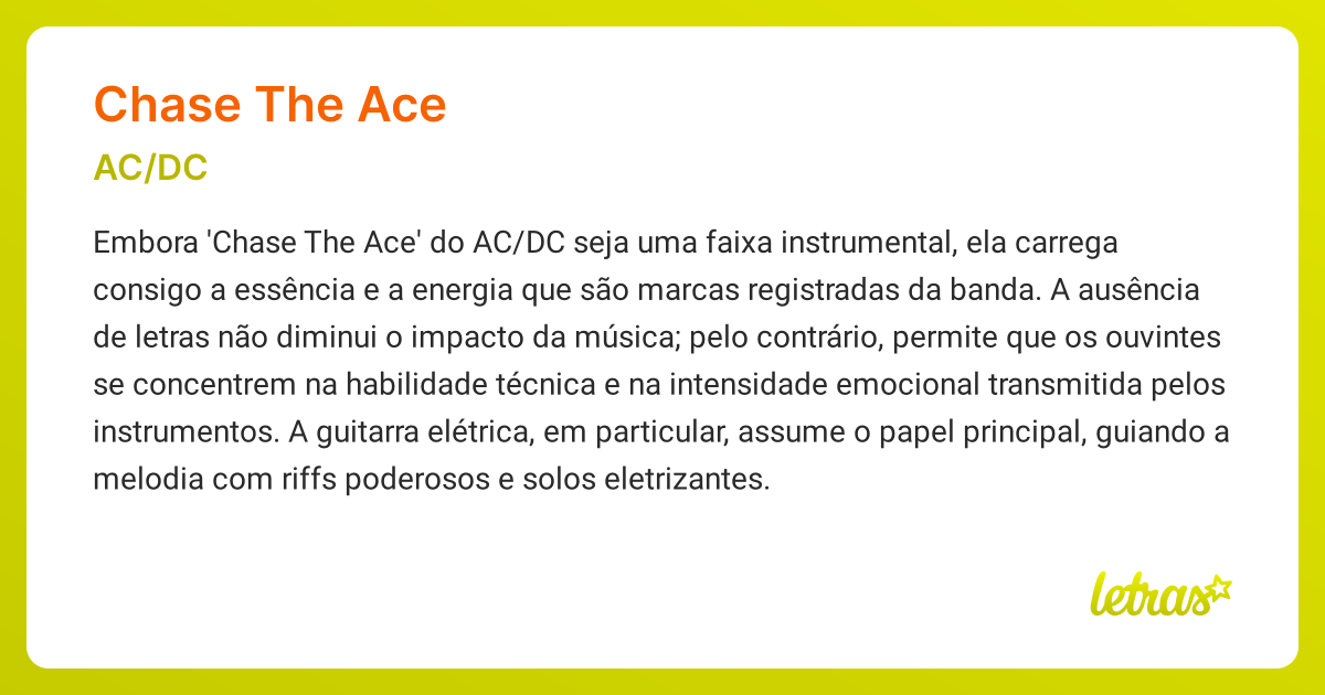 Significado da música CHASE THE ACE (AC/DC) - LETRAS.MUS.BR