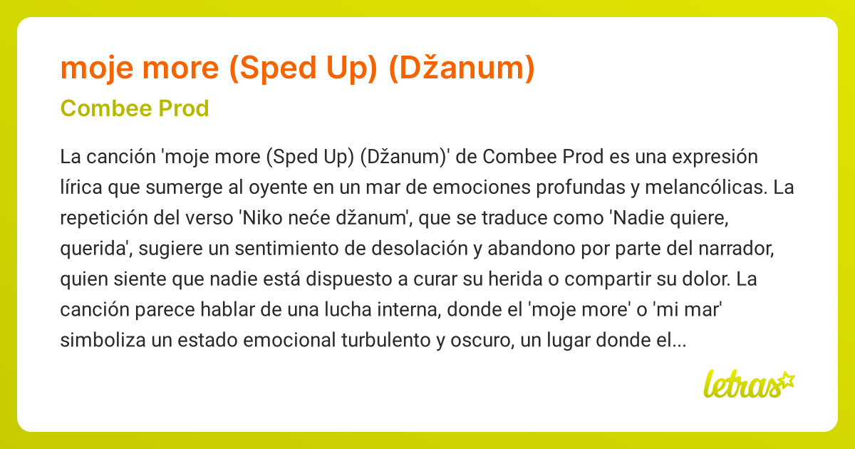 Significado de la canción MOJE MORE (SPED UP) (DŽANUM) (Combee Prod ...