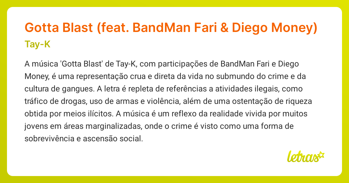 Significado da música Gotta Blast (feat. BandMan Fari & Diego Money ...