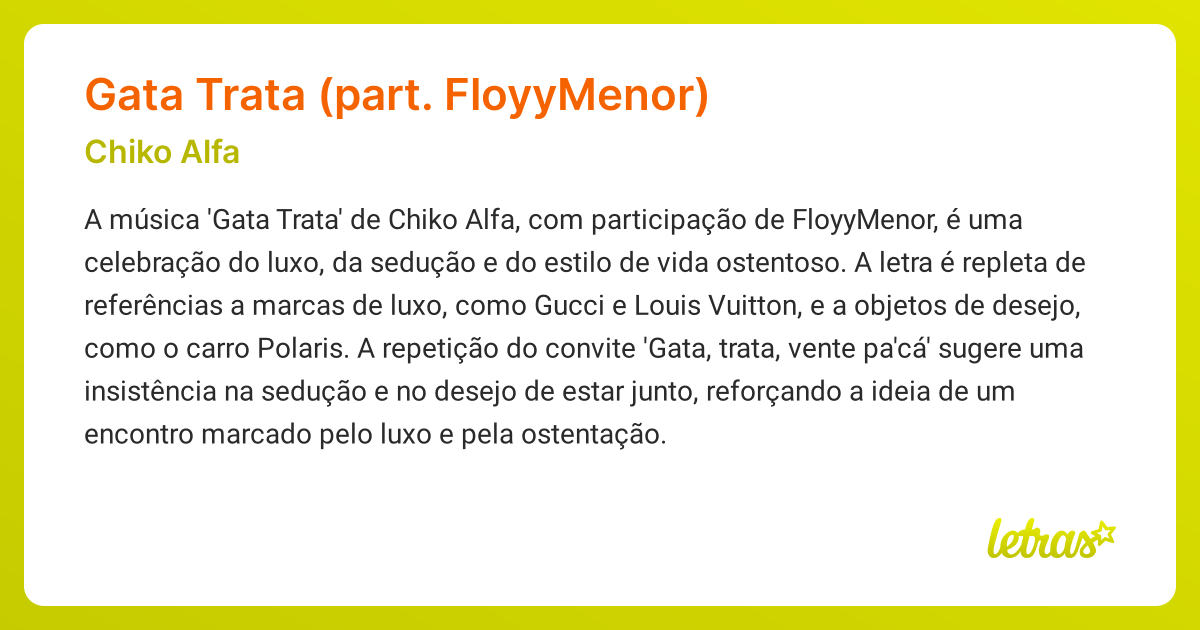 Significado da música GATA TRATA (PART. FLOYYMENOR) (Chiko Alfa ...