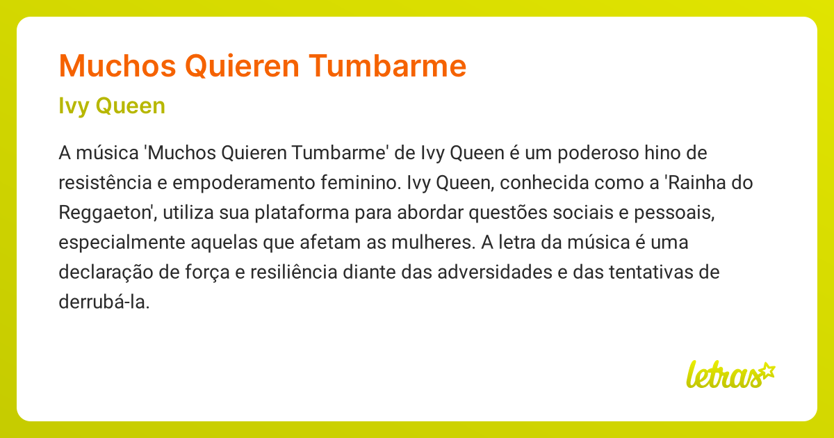 Significado da música MUCHOS QUIEREN TUMBARME (Ivy Queen) - LETRAS.MUS.BR