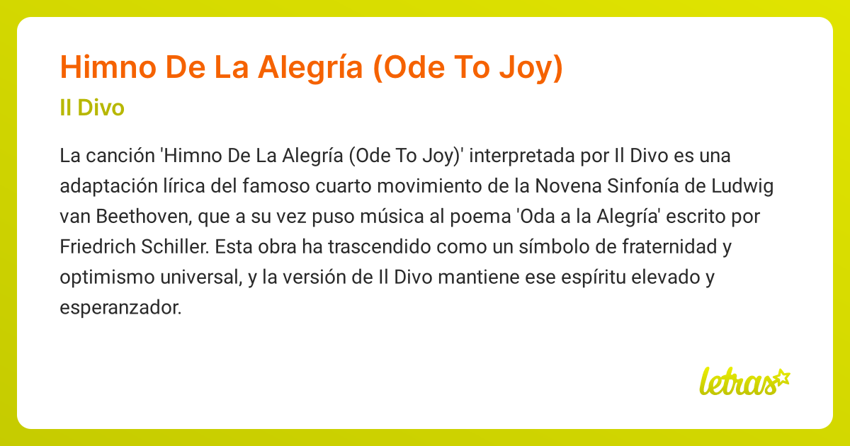 Significado de la canción Himno De La Alegría (Ode To Joy) (Il Divo ...