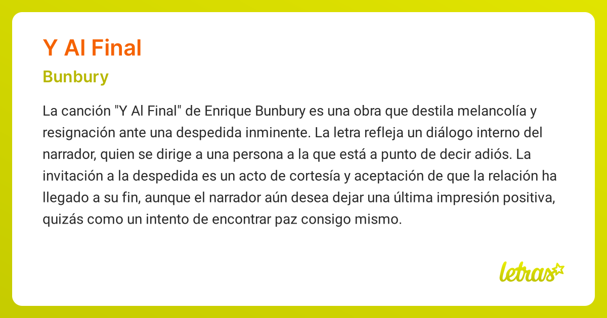 Significado de la canción Y AL FINAL (Bunbury) - LETRAS.COM