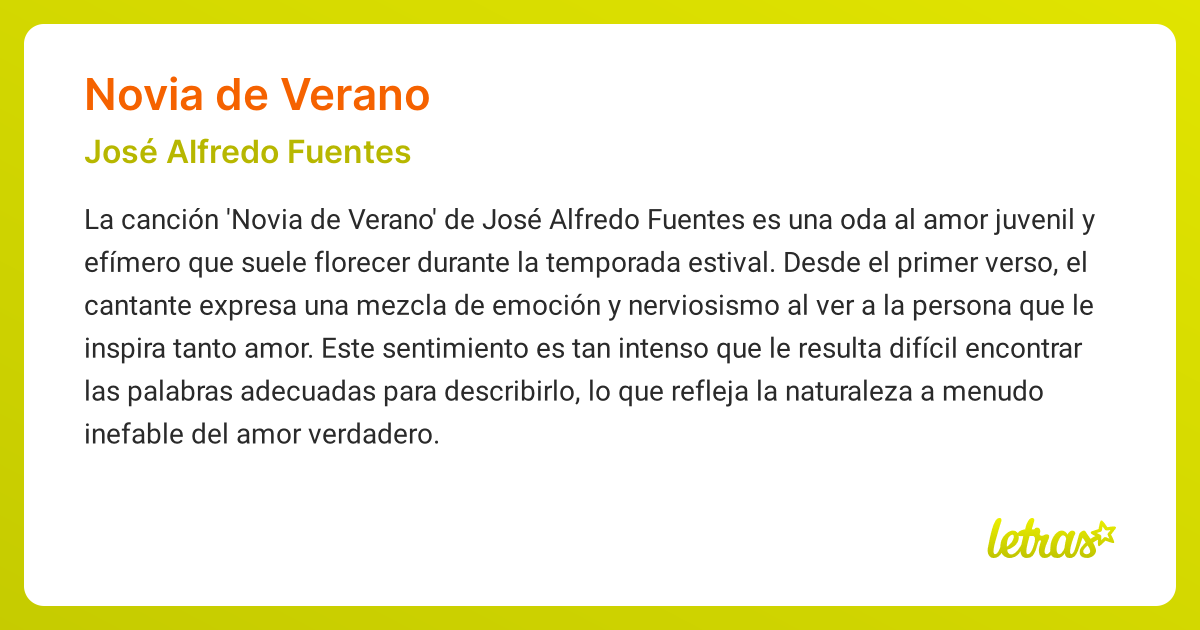 Significado de la canción NOVIA DE VERANO (José Alfredo Fuentes ...