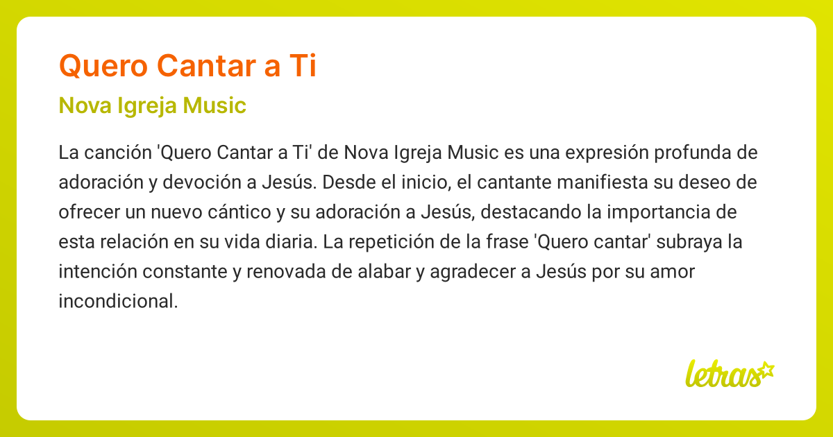 Significado de la canción QUERO CANTAR A TI (Nova Igreja Music ...