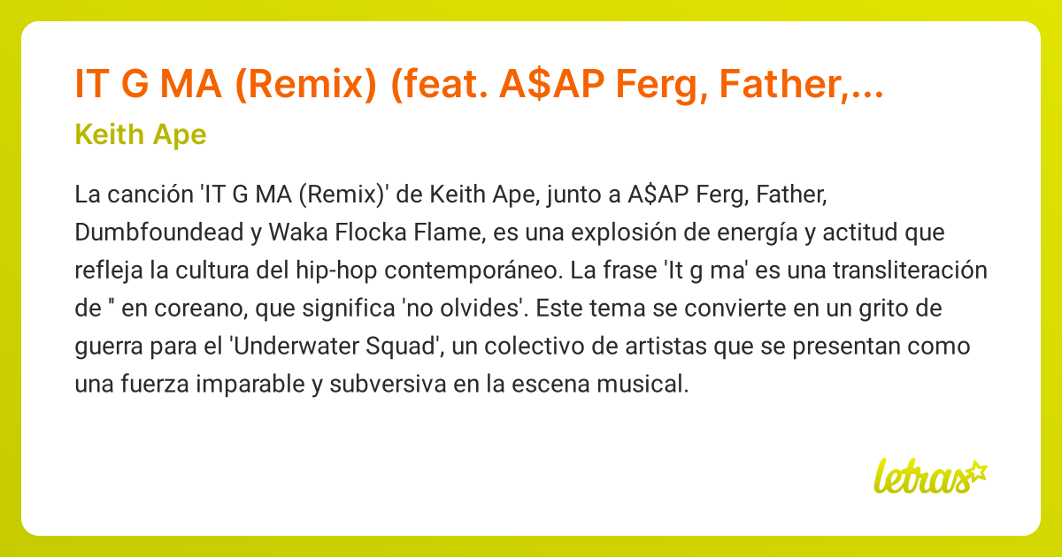 Significado de la canción IT G MA (Remix) (feat. A$AP Ferg, Father ...