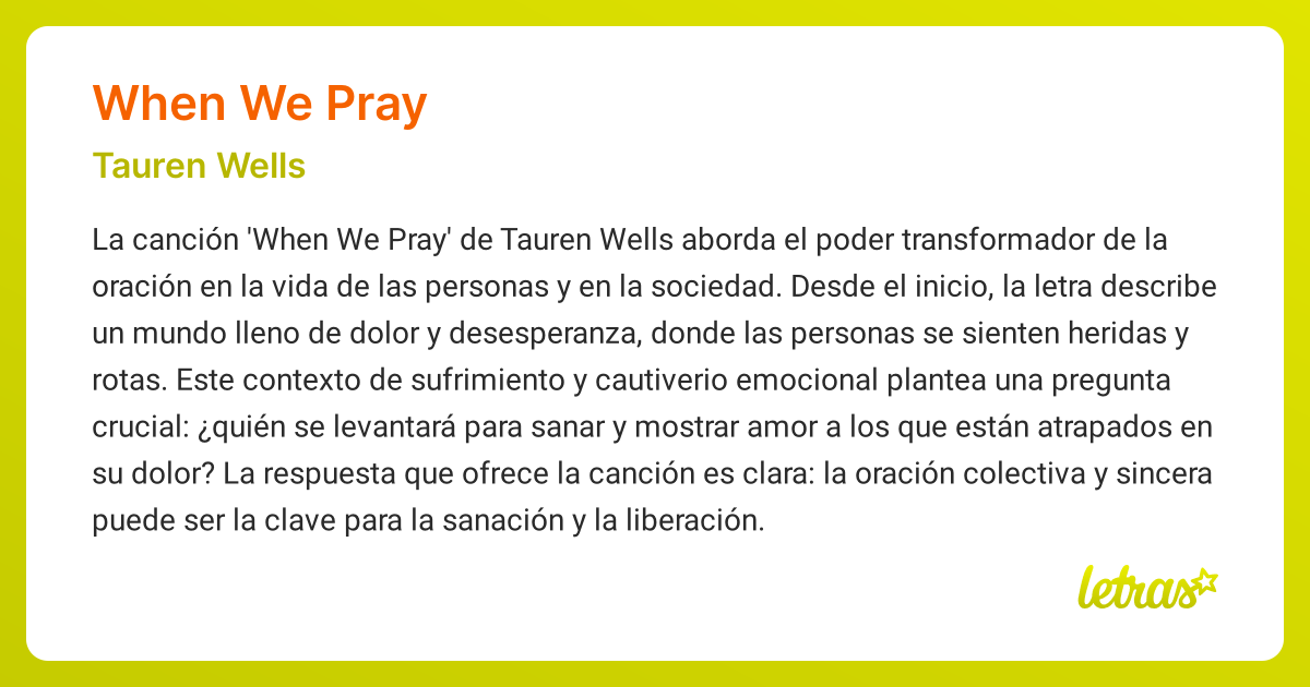 Significado de la canción WHEN WE PRAY (Tauren Wells) - LETRAS.COM