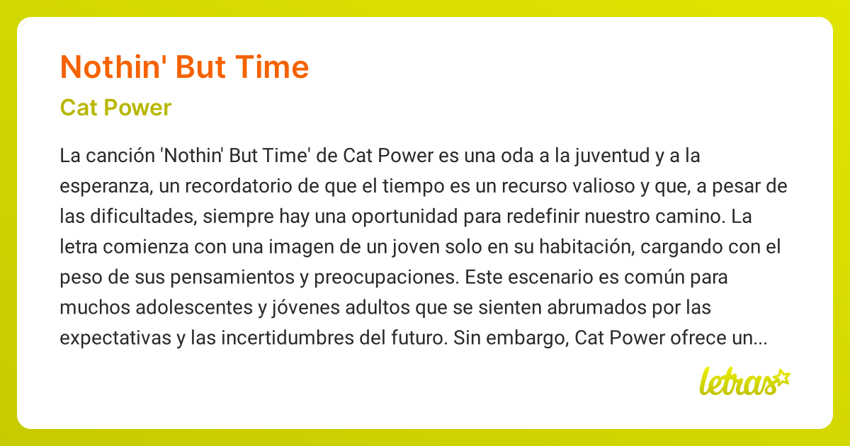 Significado de la canción NOTHIN' BUT TIME (Cat Power) - LETRAS.COM