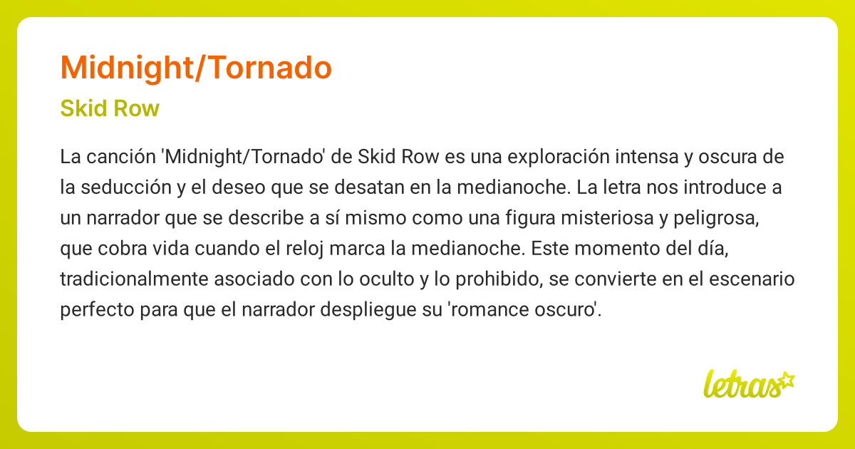 Significado de la canción MIDNIGHT/TORNADO (Skid Row) - LETRAS.COM