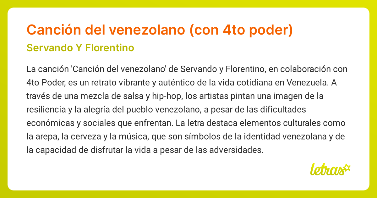 Significado de la canción Canción del venezolano (con 4to poder ...