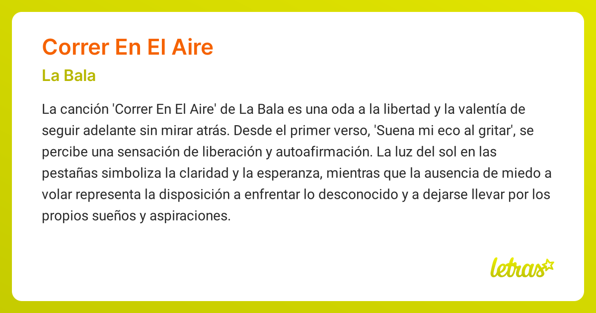 Significado de la canción CORRER EN EL AIRE (La Bala) - LETRAS.COM